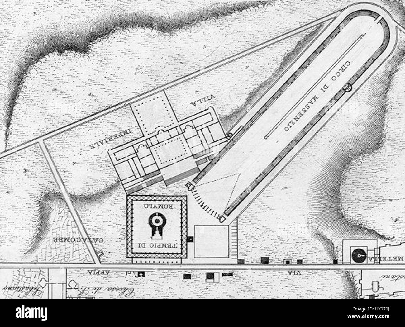 The site plan of the Mausoleum of Romulus, the Villa of Maxentius, and ...