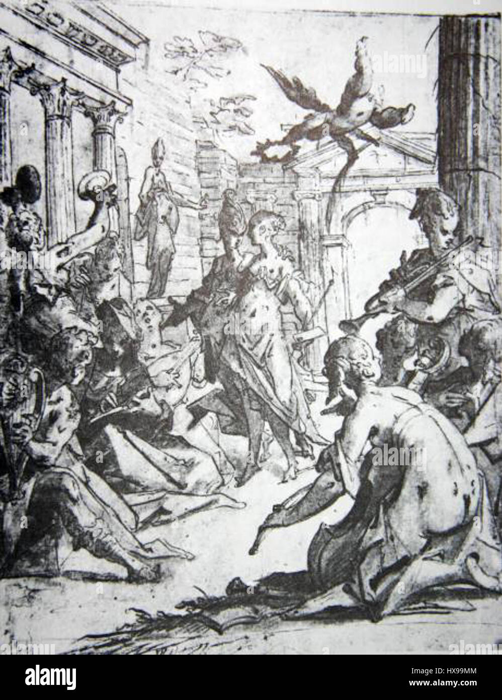 The painting 'Minerva válčila maličství mezi Apollónen a Mézy' (Minerva ...