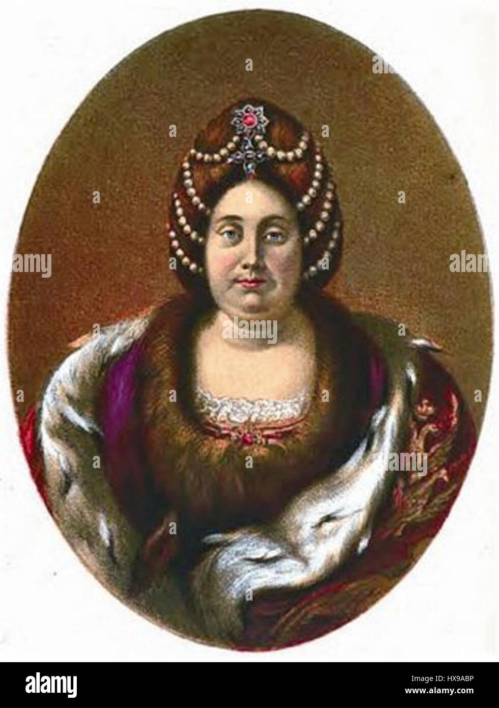 This lithograph of Tsarina Praskovia depicts the Russian empress, wife ...