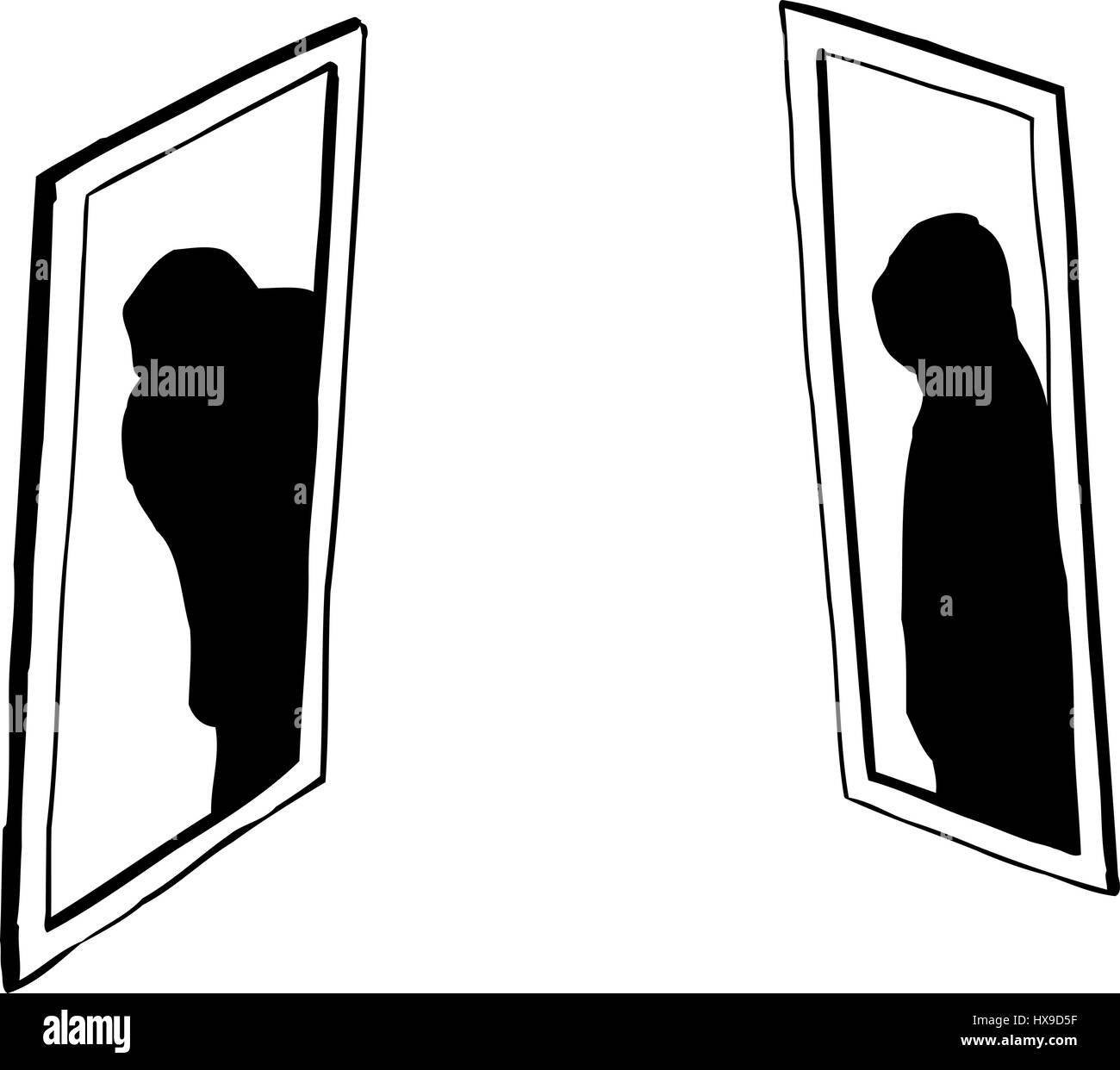 Shadowy figures in pair of windows over white background Stock Photo ...