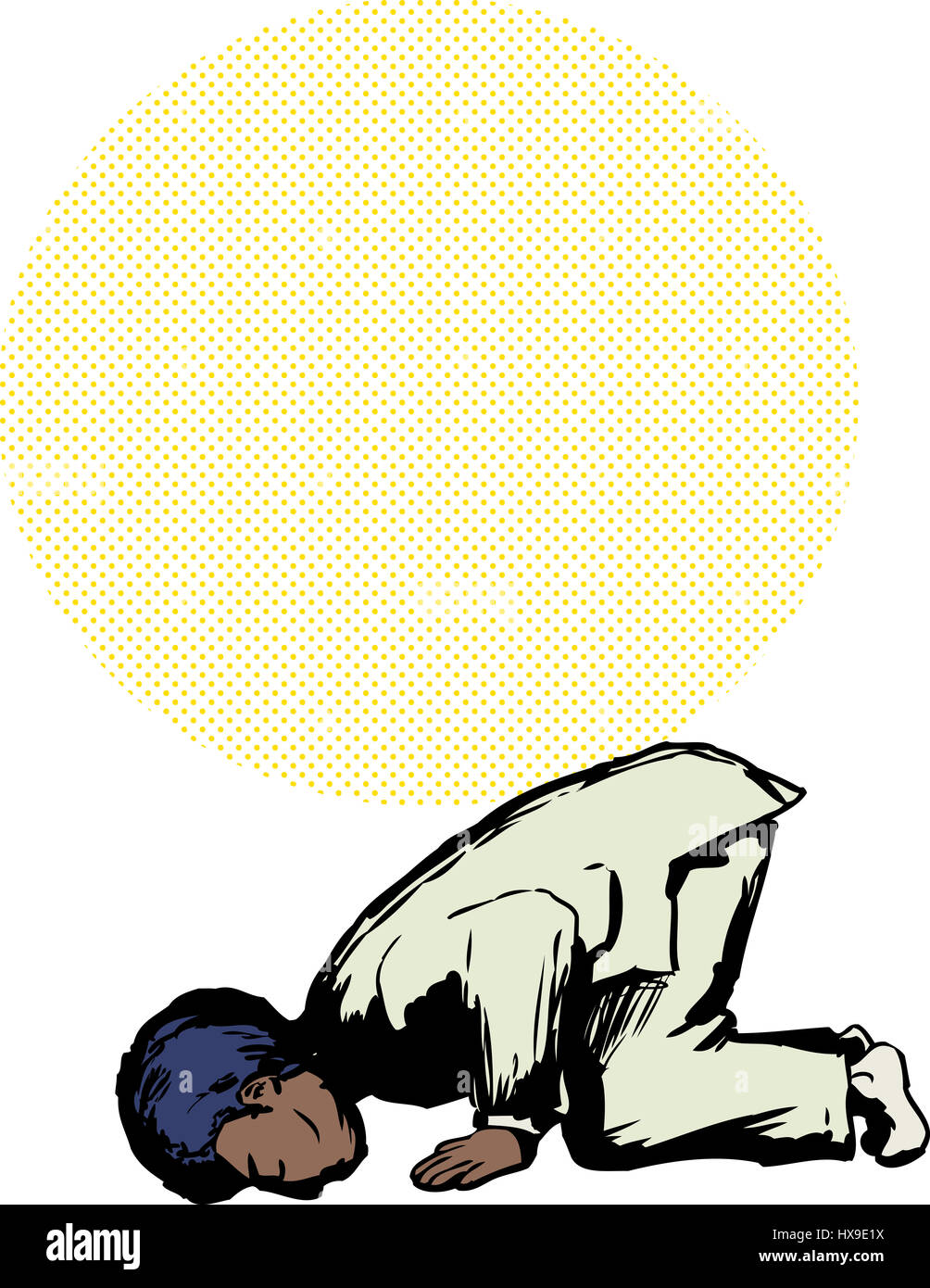 Side view on Black Muslim man in Islamic prostration prayer position ...