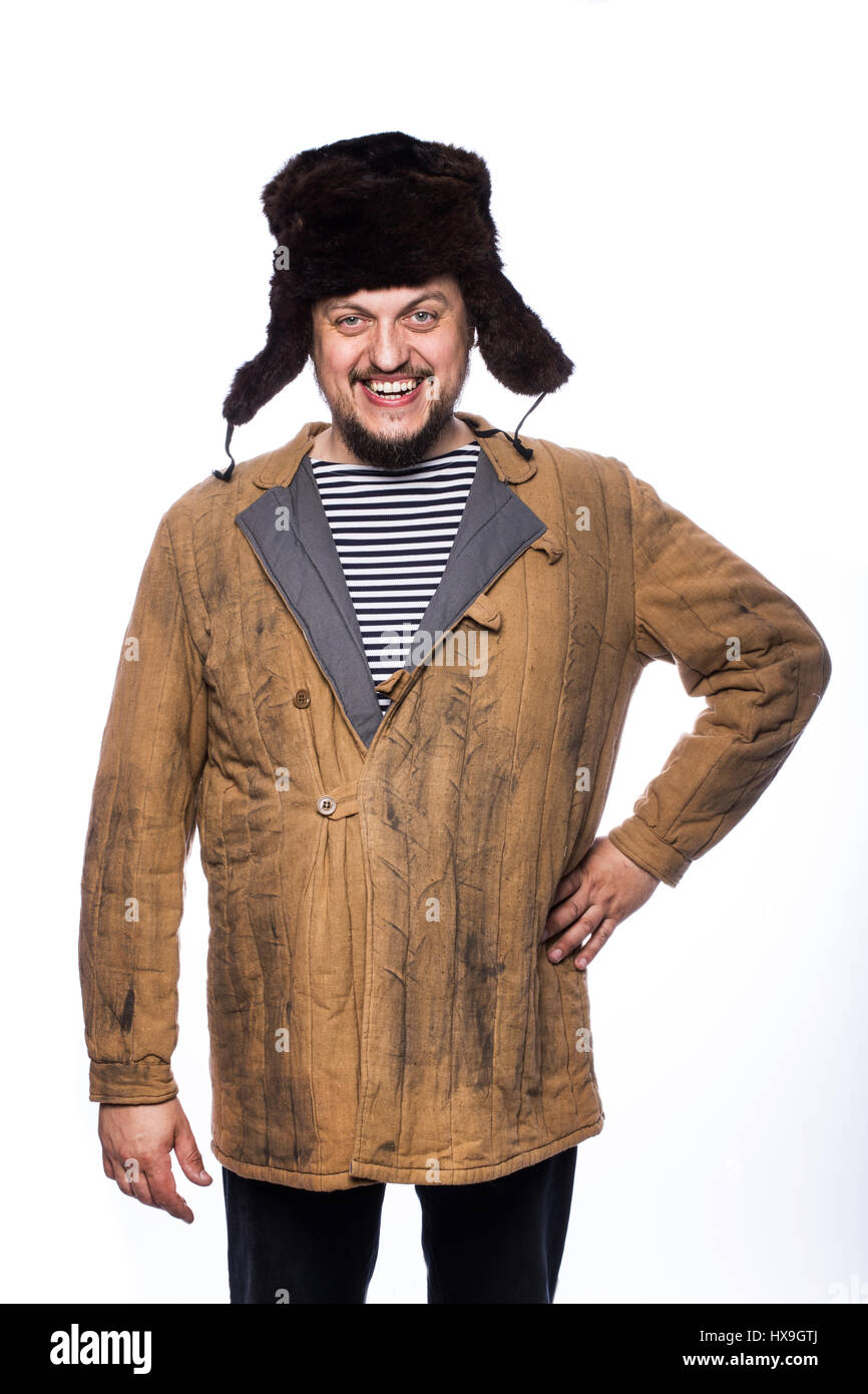 Happy crazy russian man smiling. Studio portrait isolated on white ...