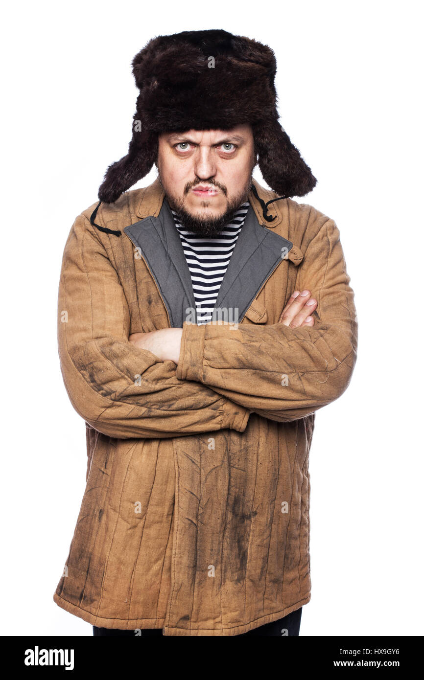 Russian man looking angry. Studio portrait isolated on white background ...