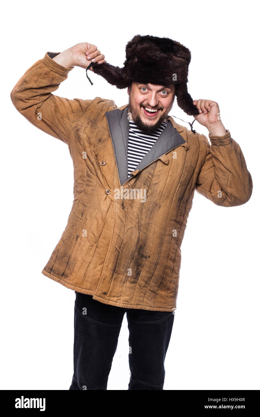 Happy crazy russian man smiling. Studio portrait isolated on white ...
