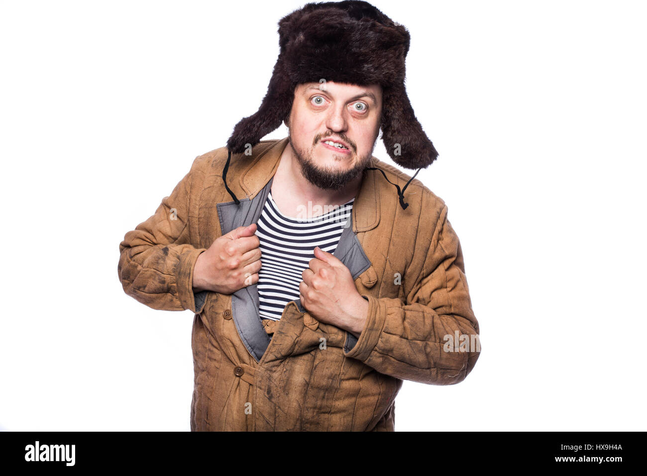 Angry russian. Studio portrait isolated on white background Stock Photo ...