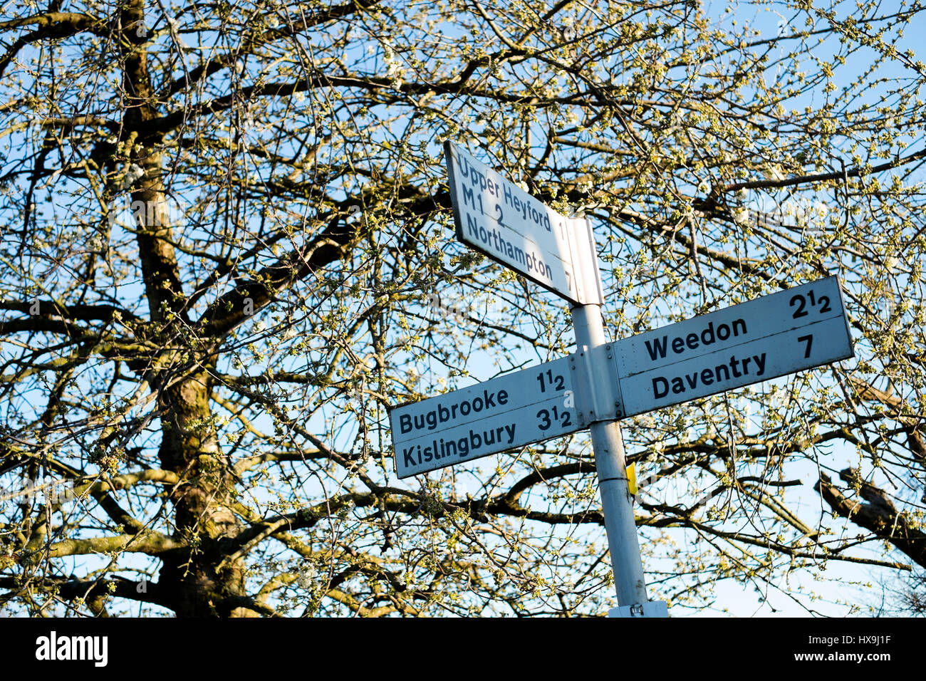 Road signs in Nether Heyford, Northamptonshire Stock Photo - Alamy