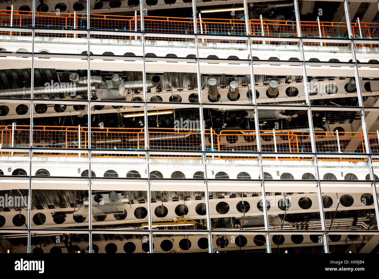 metal joists and support structures of a building or office block on a ...