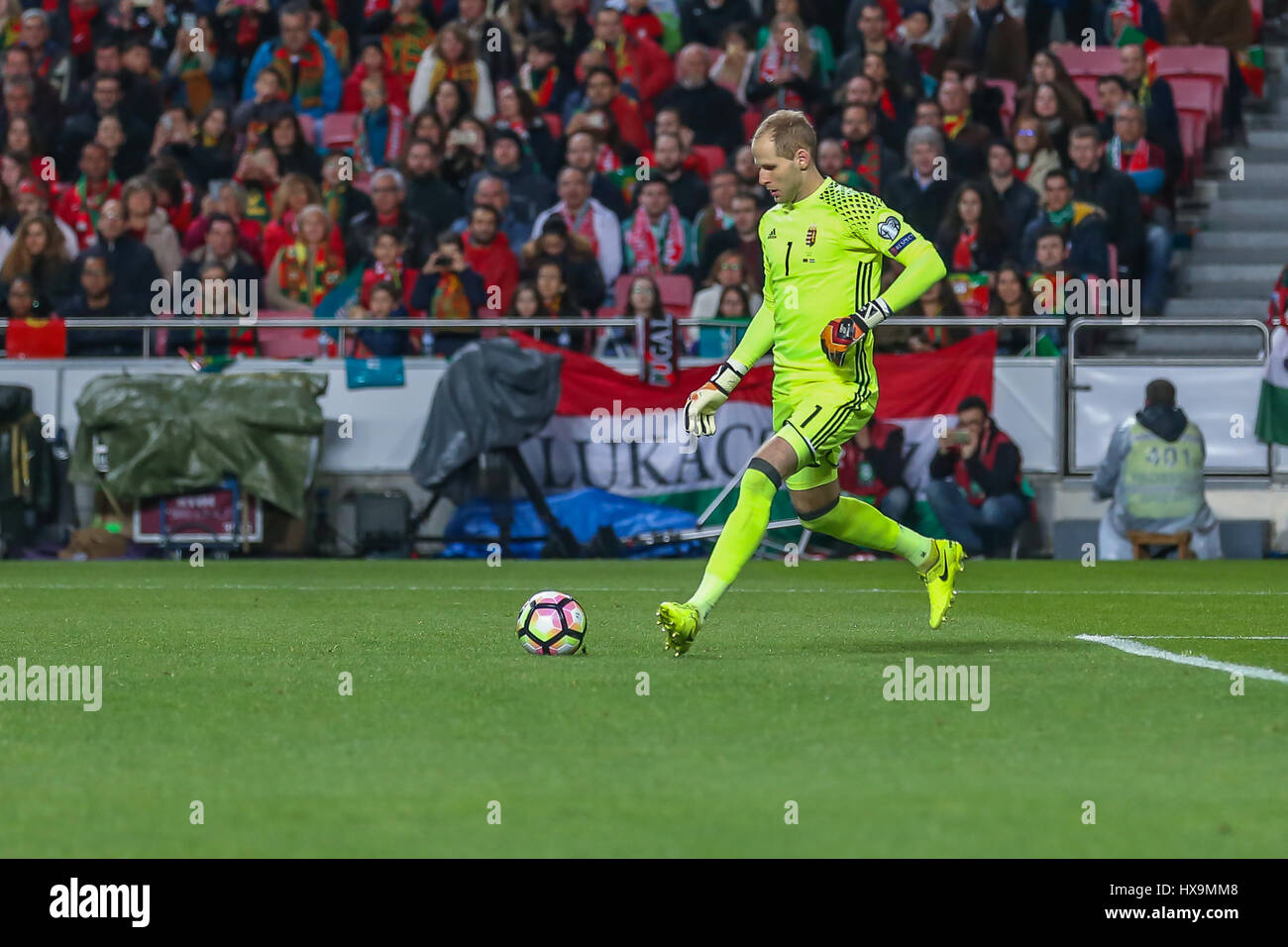 March 25, 2017. Lisbon, Portugal. Hungary's goalkeeper Peter Gulacsi (1 ...