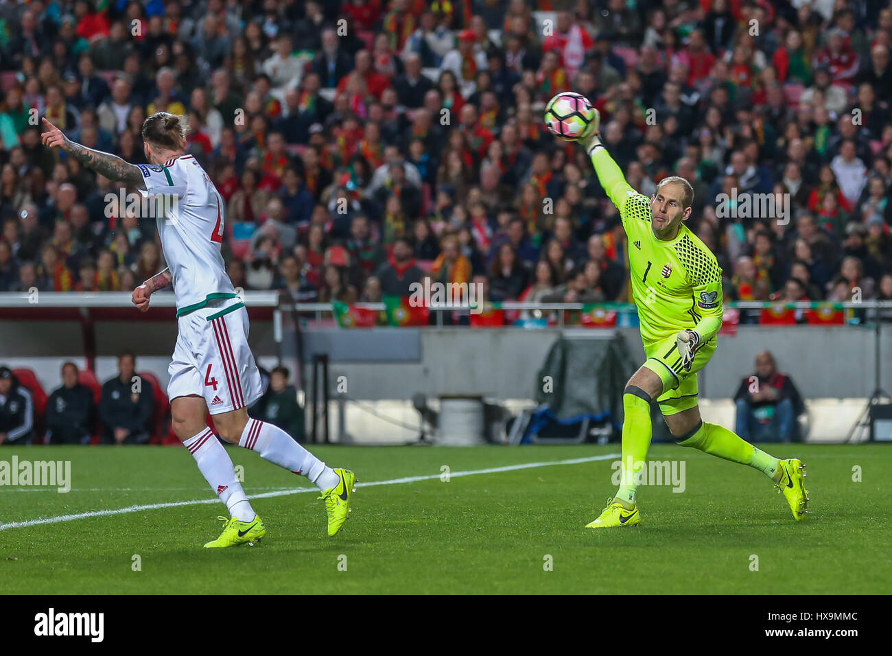 March 25, 2017. Lisbon, Portugal. Hungary's goalkeeper Peter Gulacsi (1 ...