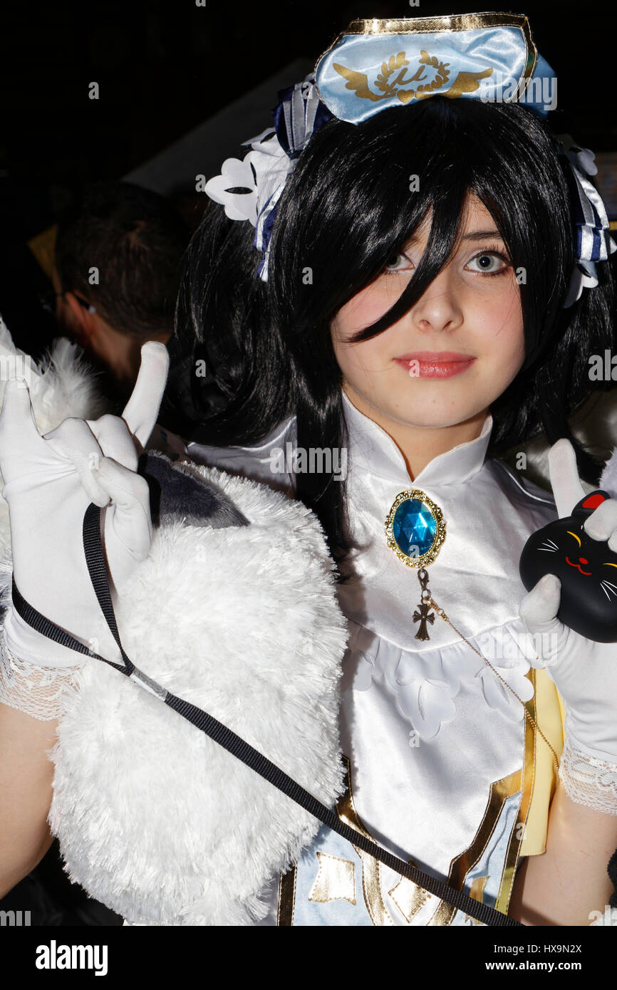 Paris, France, 25th March 2017. Portrait of Cosplay fan during the 23rd ...