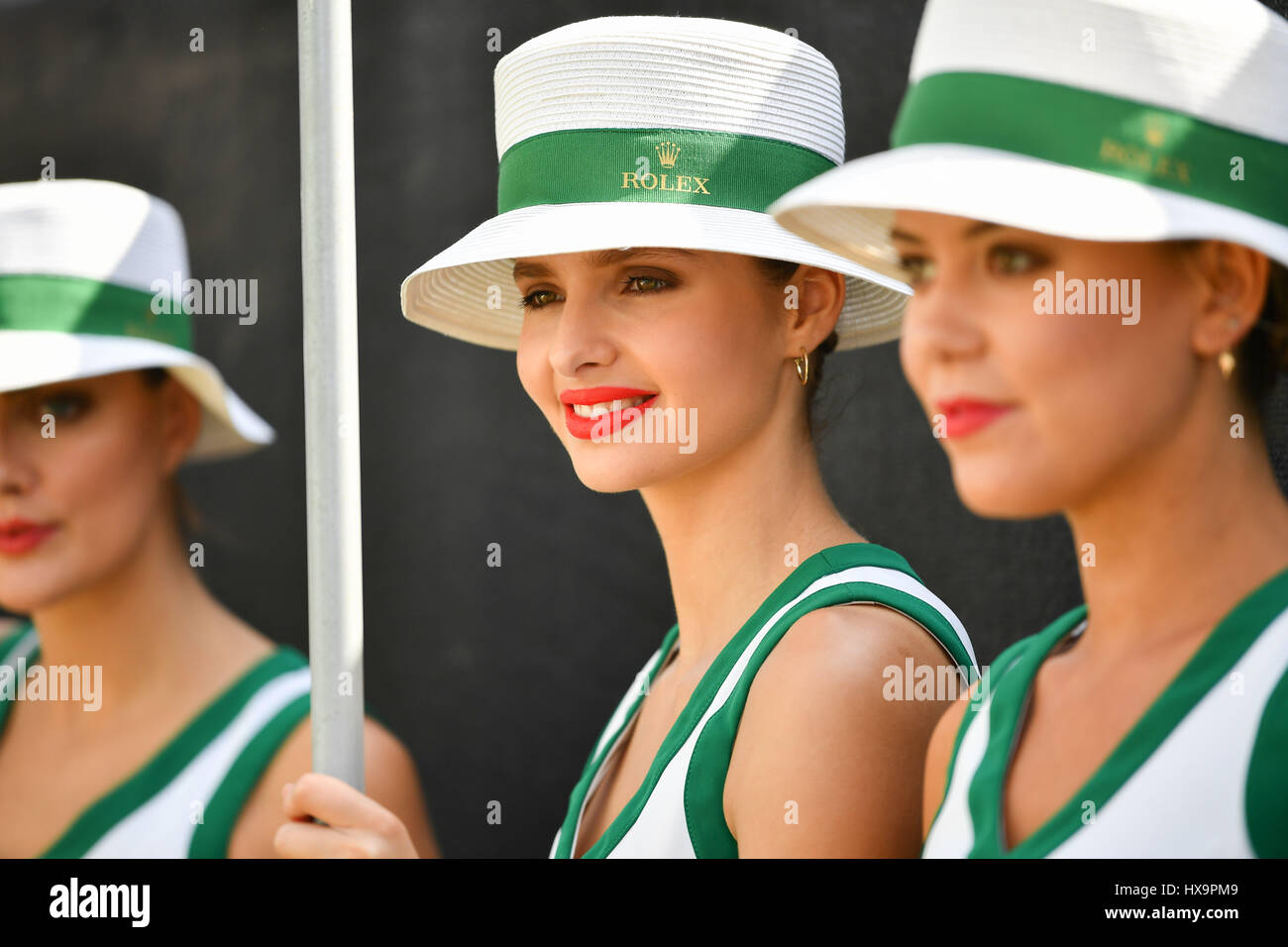 Formula one grid girls pose hi-res stock photography and images - Alamy
