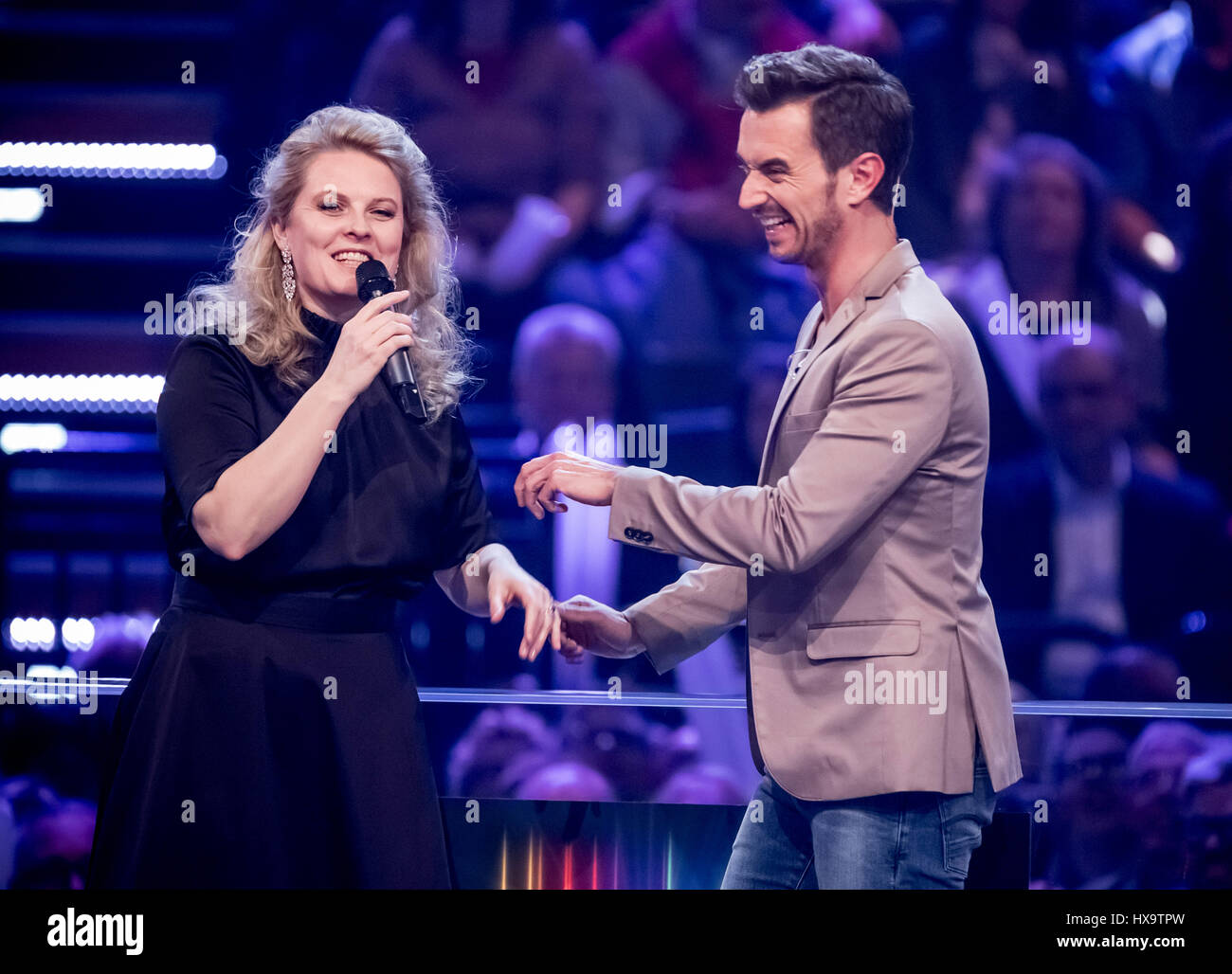 Oldenburg, Germany. 25th Mar, 2017. Host Florian Silbereisen speaks ...