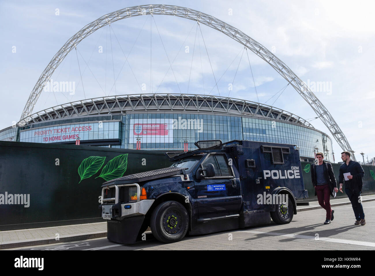 London, UK. 26 March 2017. A heavily armoured police vehicle is seen ...