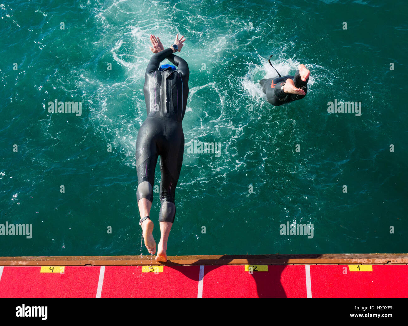 Triathletes at start of international triathlon Stock Photo - Alamy