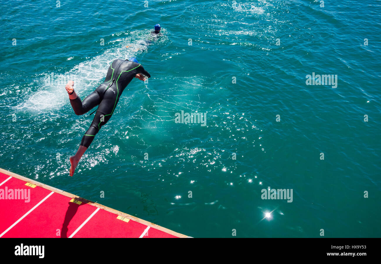 Triathletes at start of international triathlon Stock Photo - Alamy