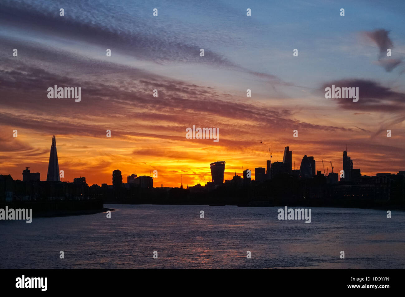 Beautiful sunset with silhouette of London city in England United ...