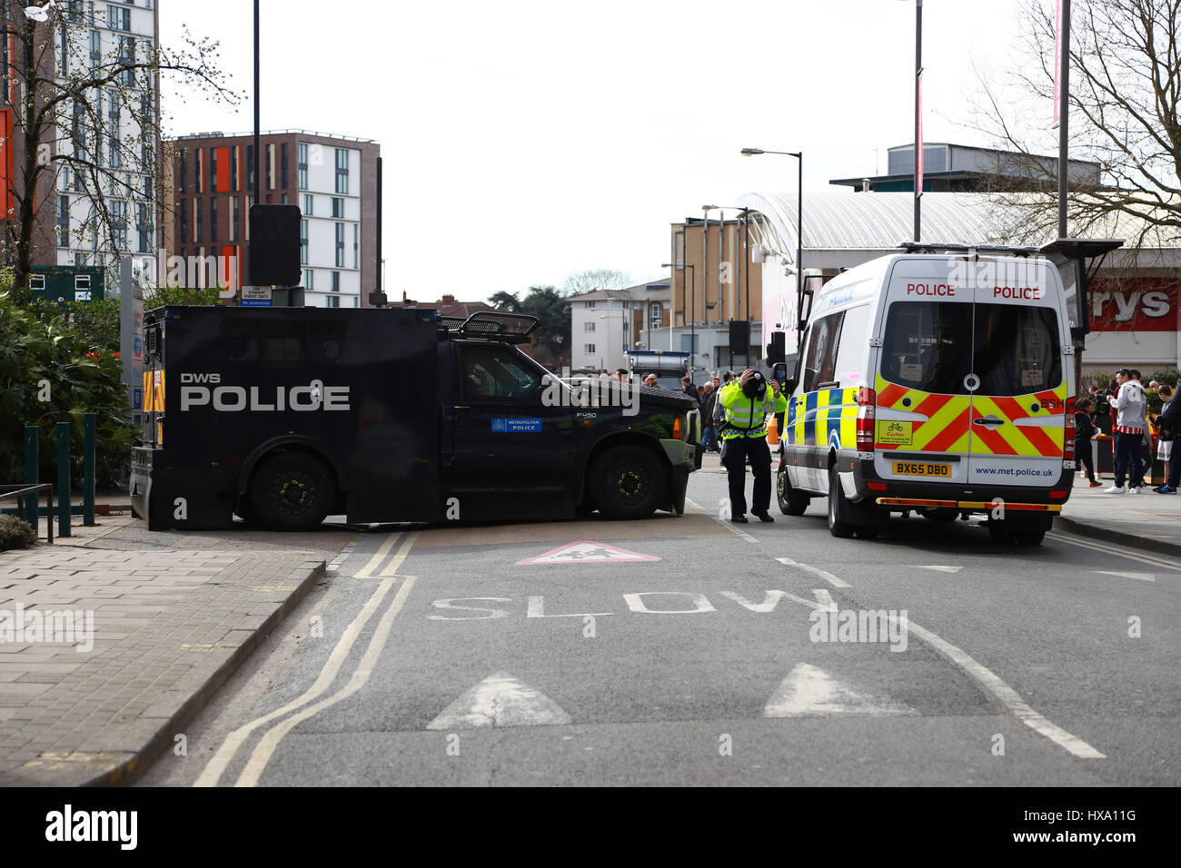 Wembley, UK. 26th Mar, 2017. Armoured police vehicle outside Wembley ...