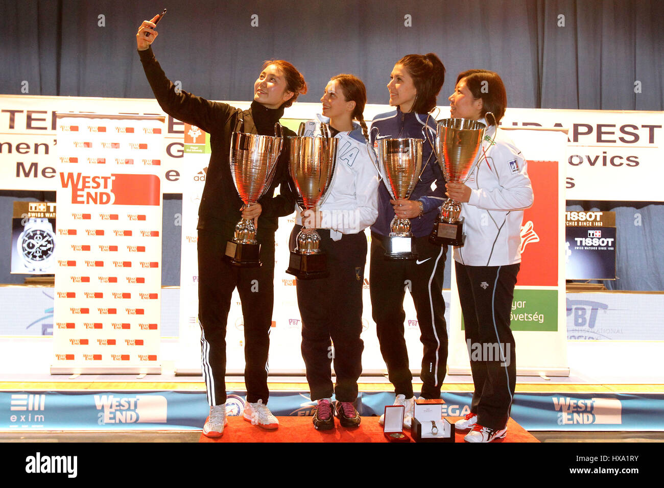 Budapest, Hungary. 26th Mar, 2017. Gold medalist Rosella Fiamingo (2nd ...