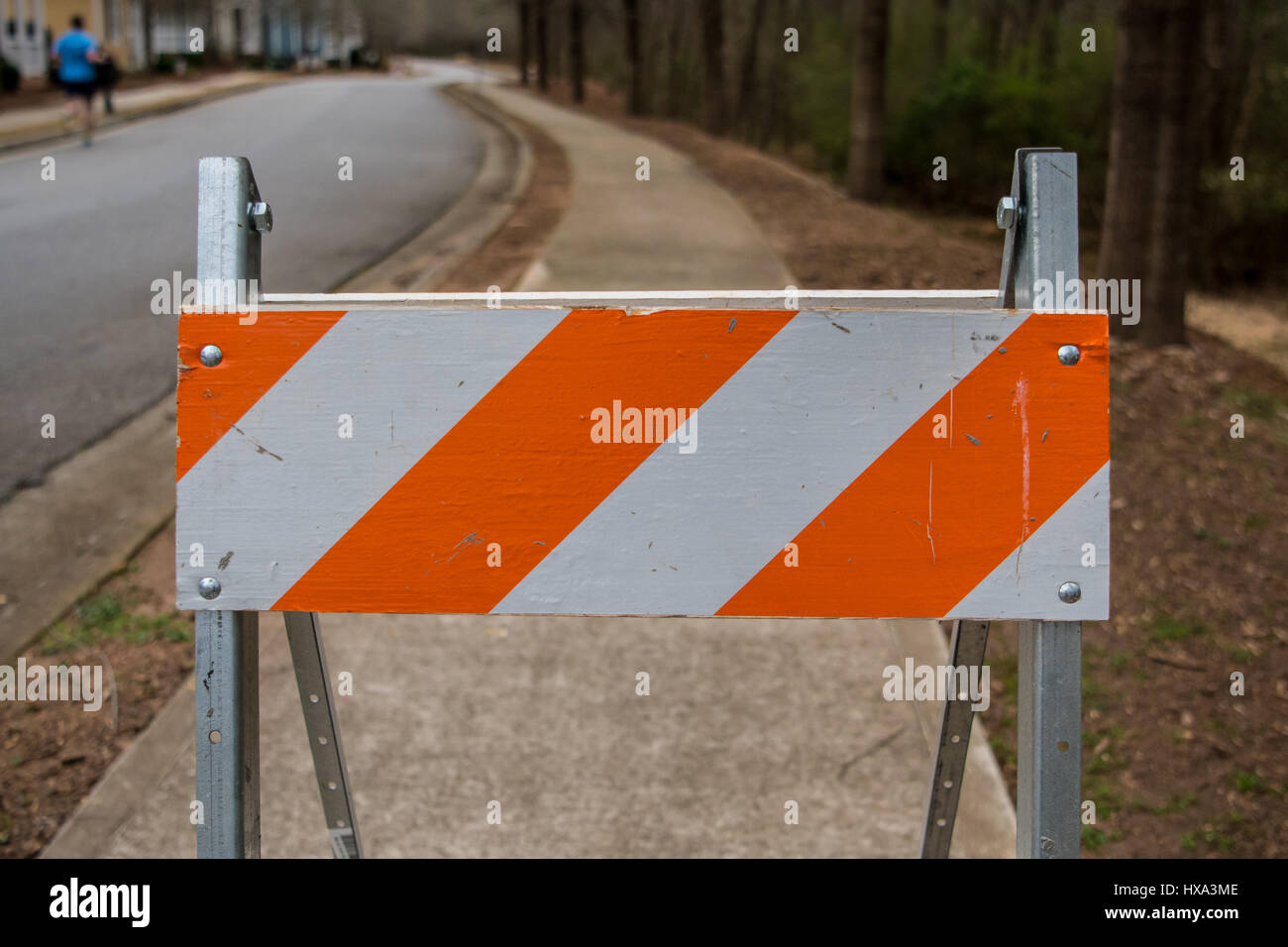 Orange and White Alert Strips on Construction Sign with selective focus ...