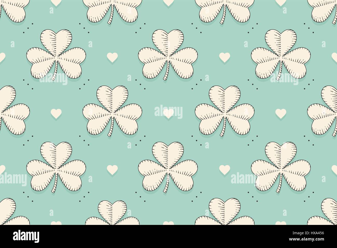 Seamless irish green pattern with clover and heart Stock Vector Image ...