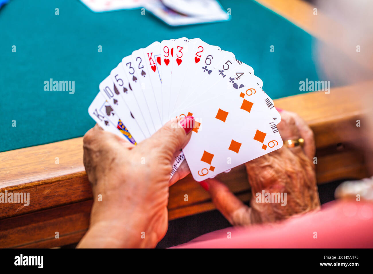 old people playing bridge game Stock Photo - Alamy