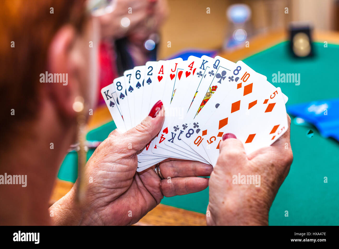 old people playing bridge game Stock Photo - Alamy