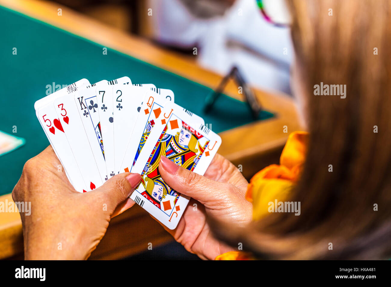 old people playing bridge game Stock Photo - Alamy