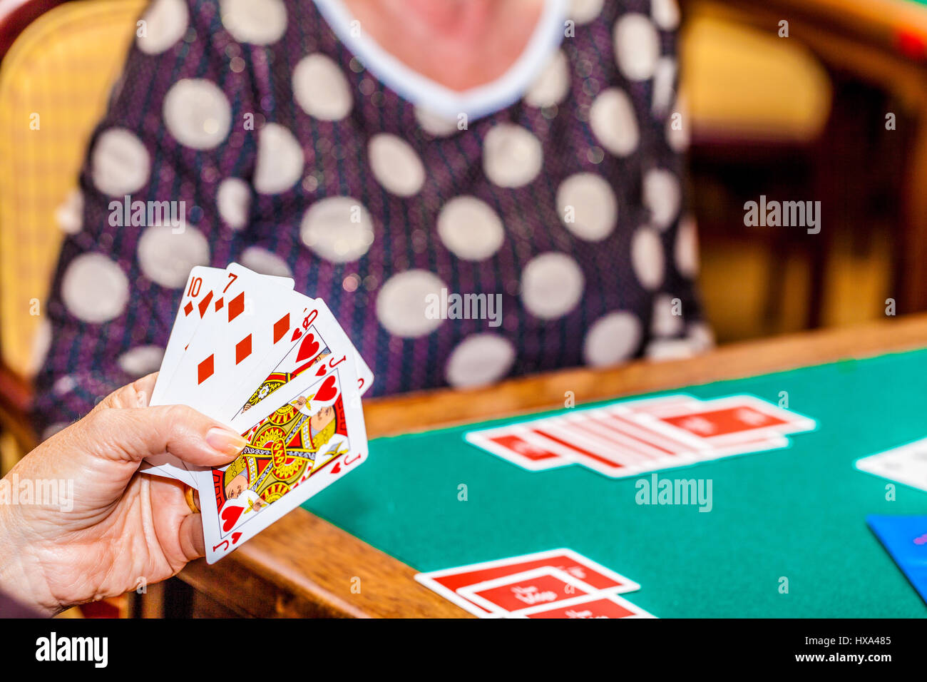 old people playing bridge game Stock Photo - Alamy