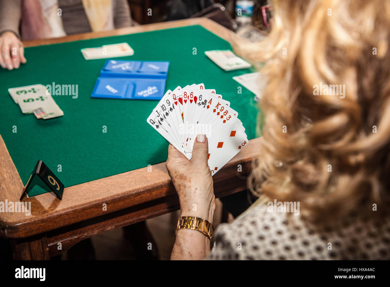old people playing bridge game Stock Photo - Alamy