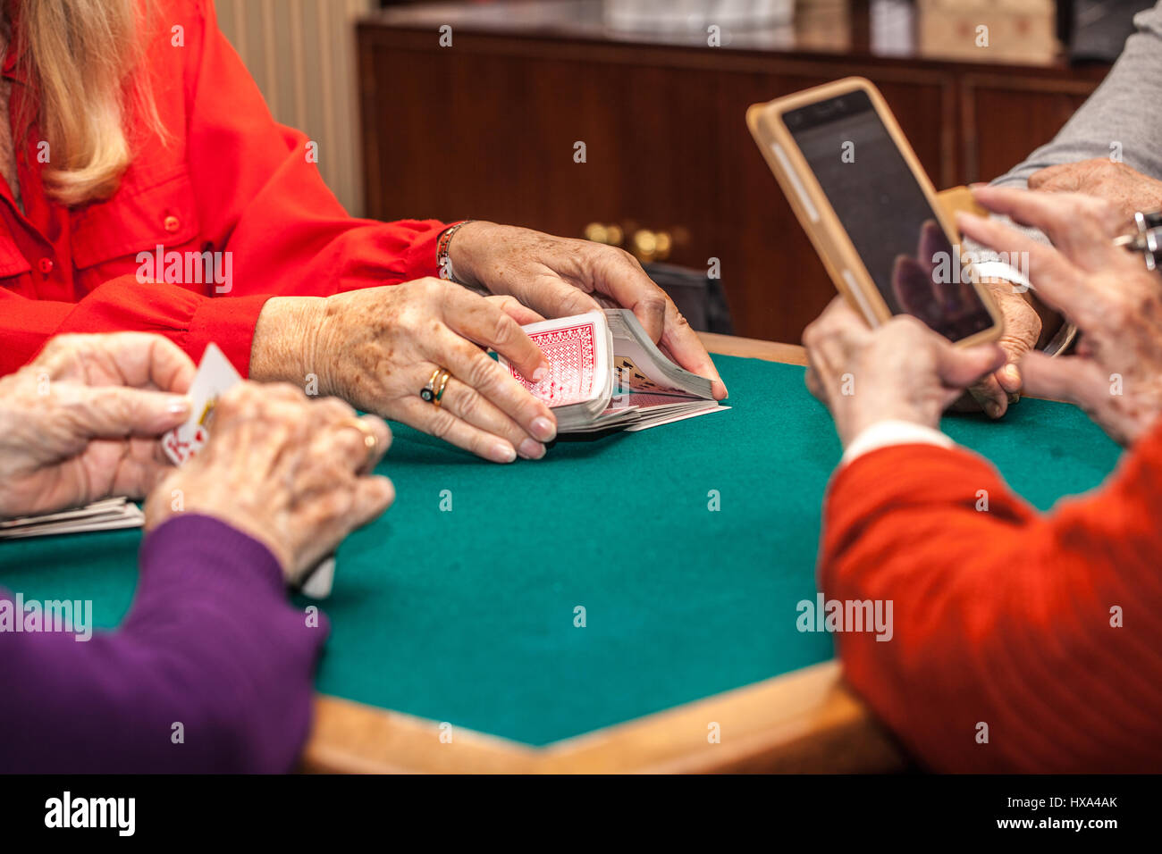 old people playing bridge game Stock Photo - Alamy