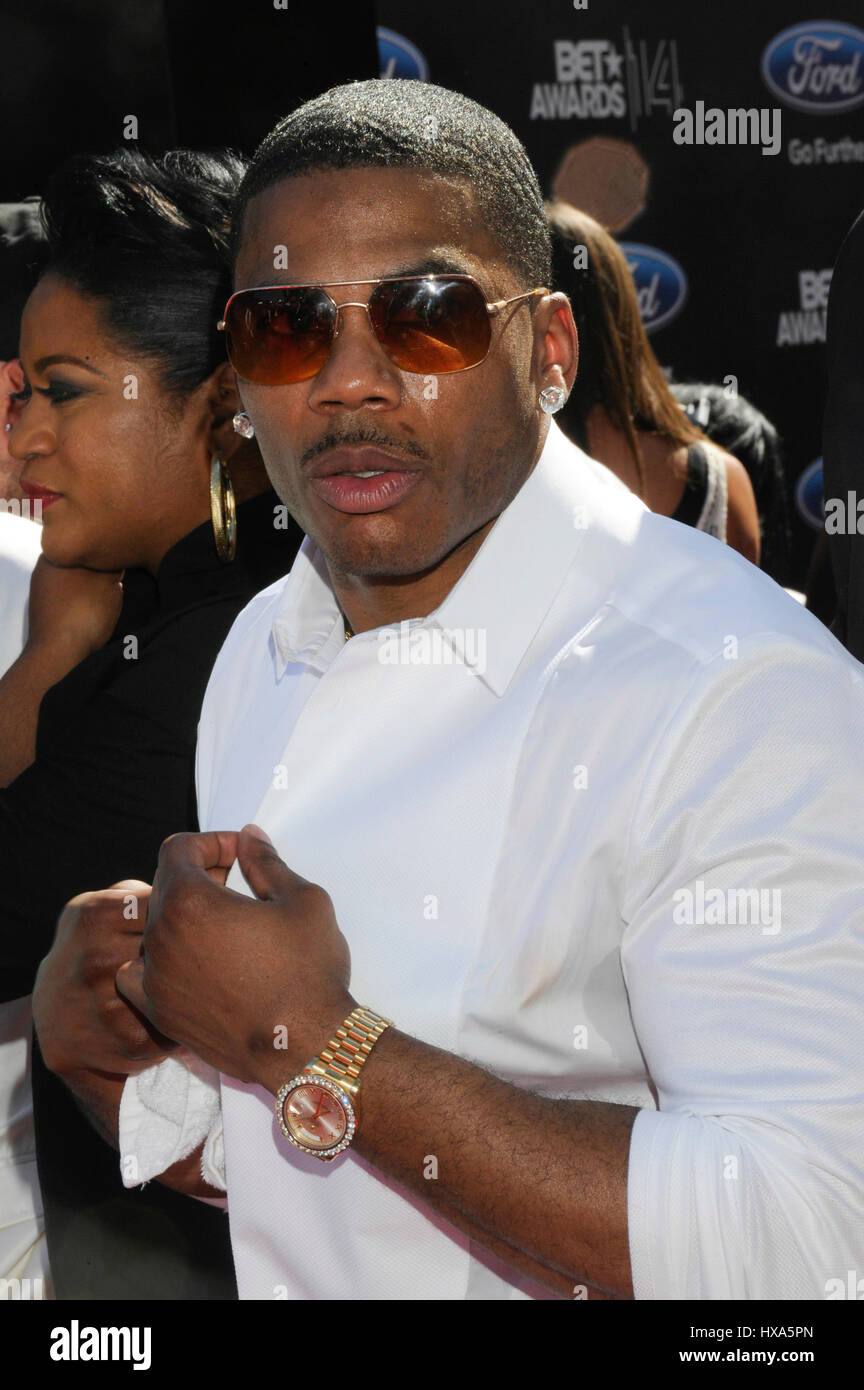 Rapper Nelly attends the BET AWARDS '14 red carpet at Nokia Theatre L.A ...