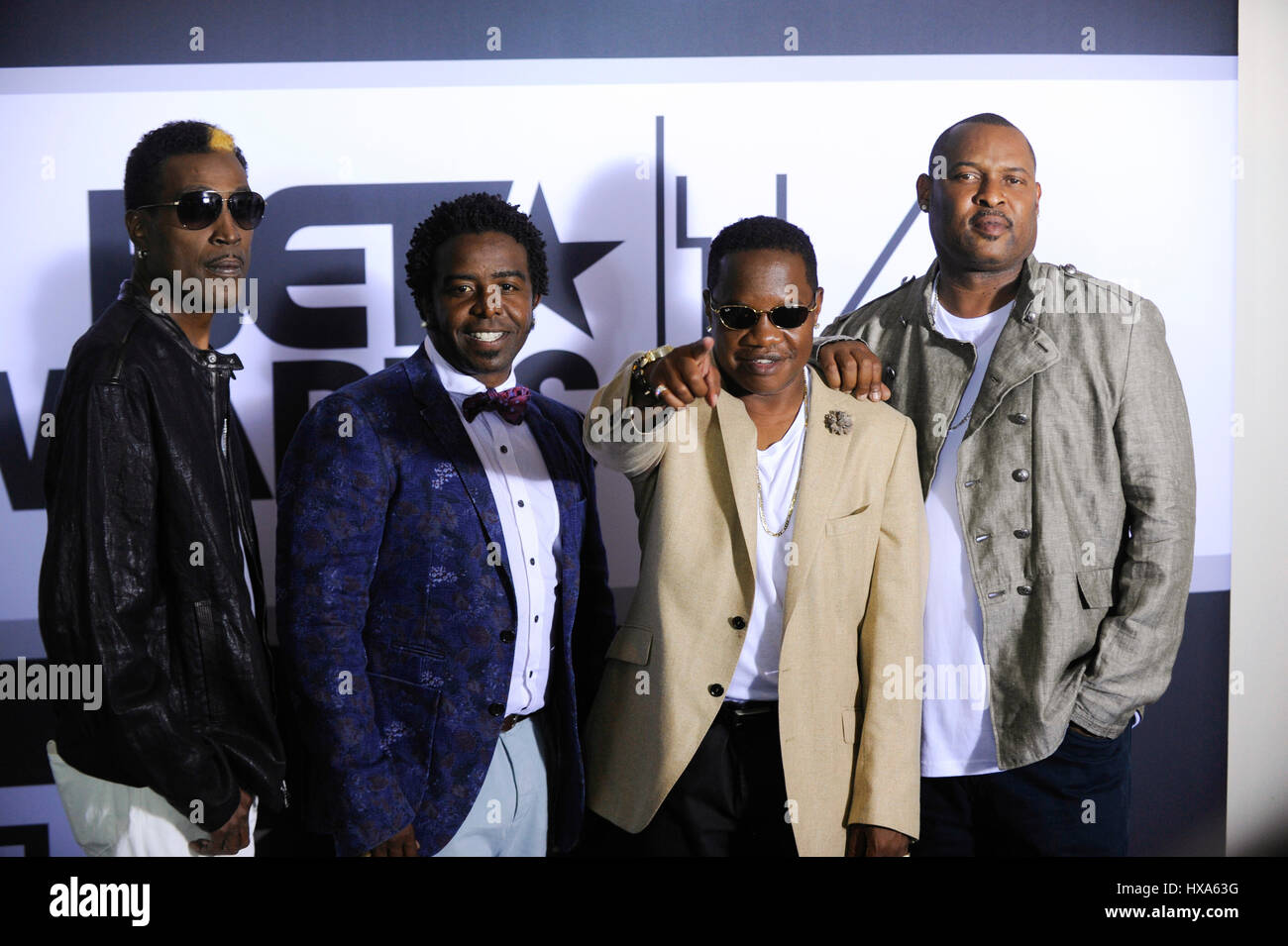 R&B singing group Troop poses in the press room at the 2014 BET Awards ...