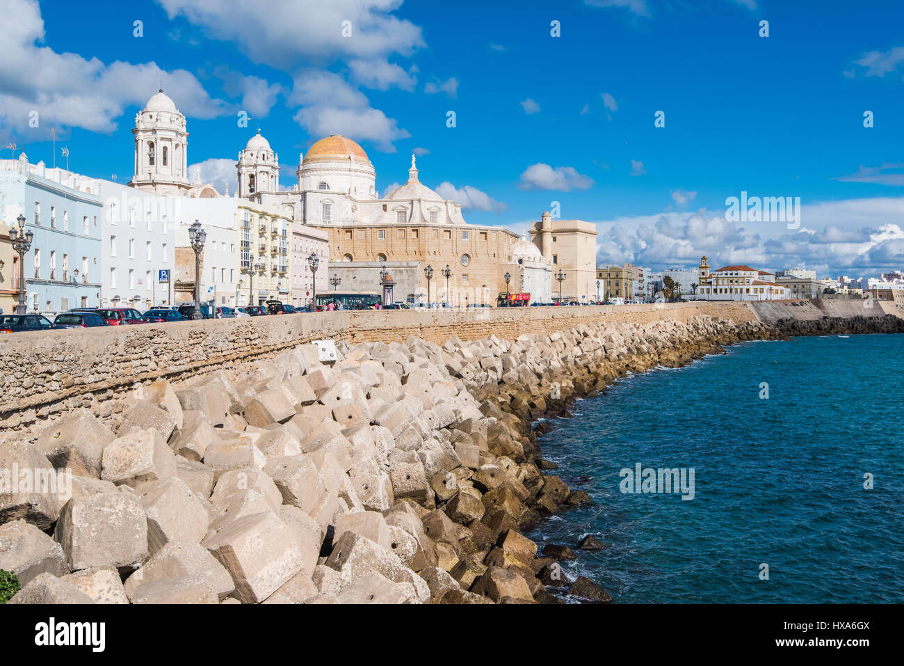 monuments,landmarks and architecture on streets of Cadiz,Spain. Port ...