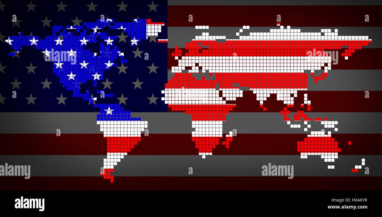 Flag USA and world map. 3d illustration Stock Photo - Alamy