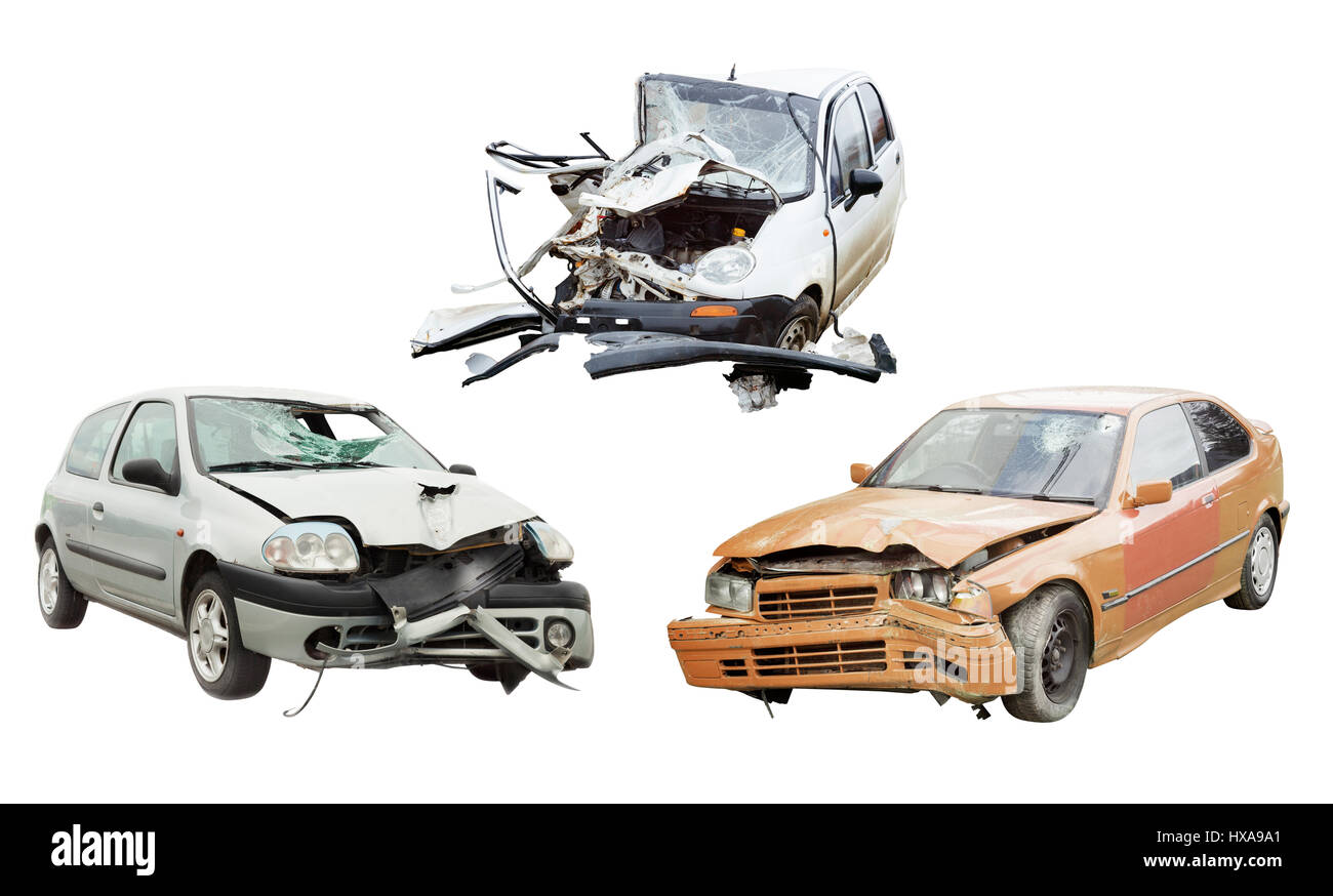wrecked car set after an accident, isolated on white background Stock ...