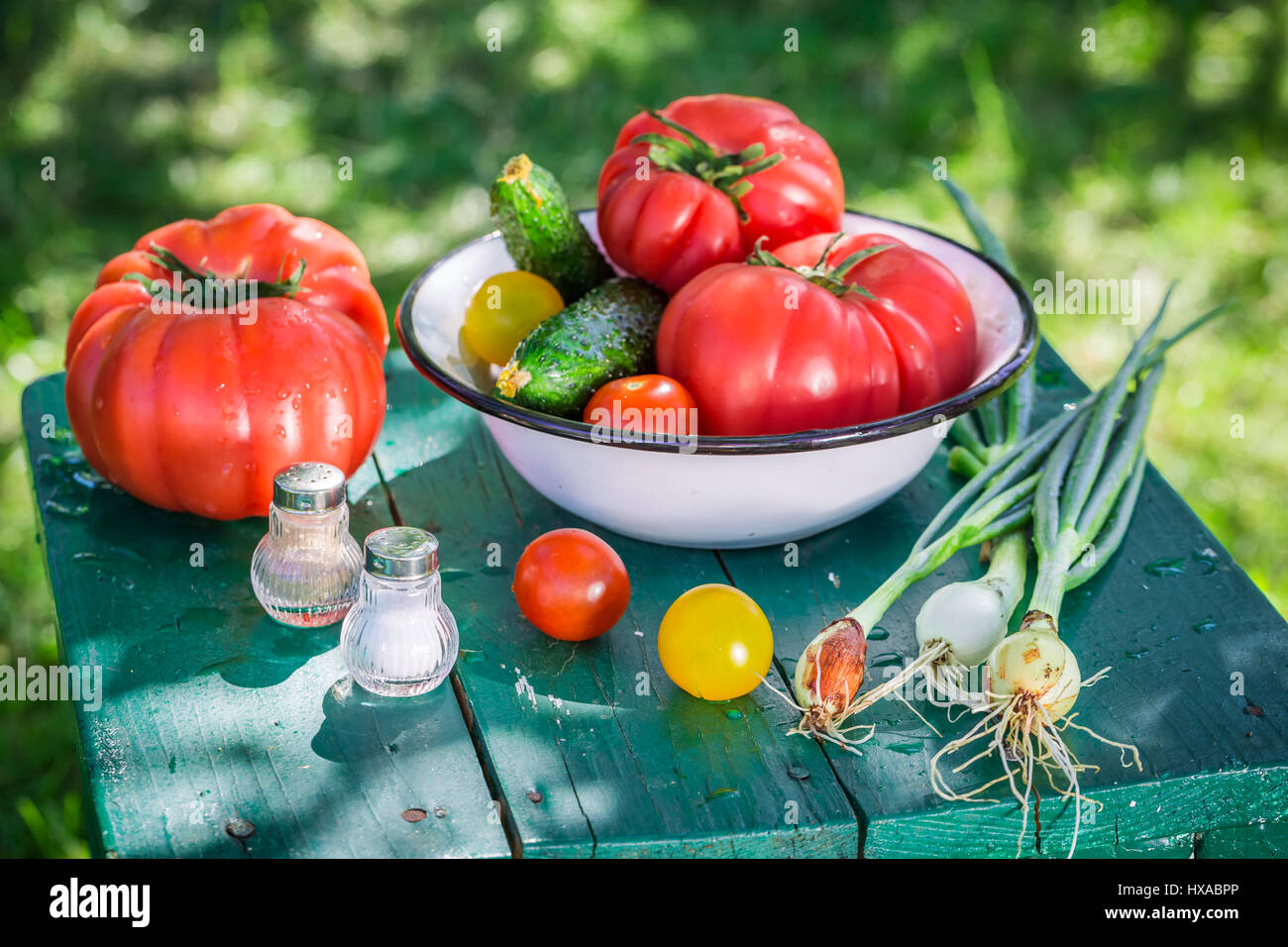 Homemade mix vegetables in garden in summer Stock Photo - Alamy