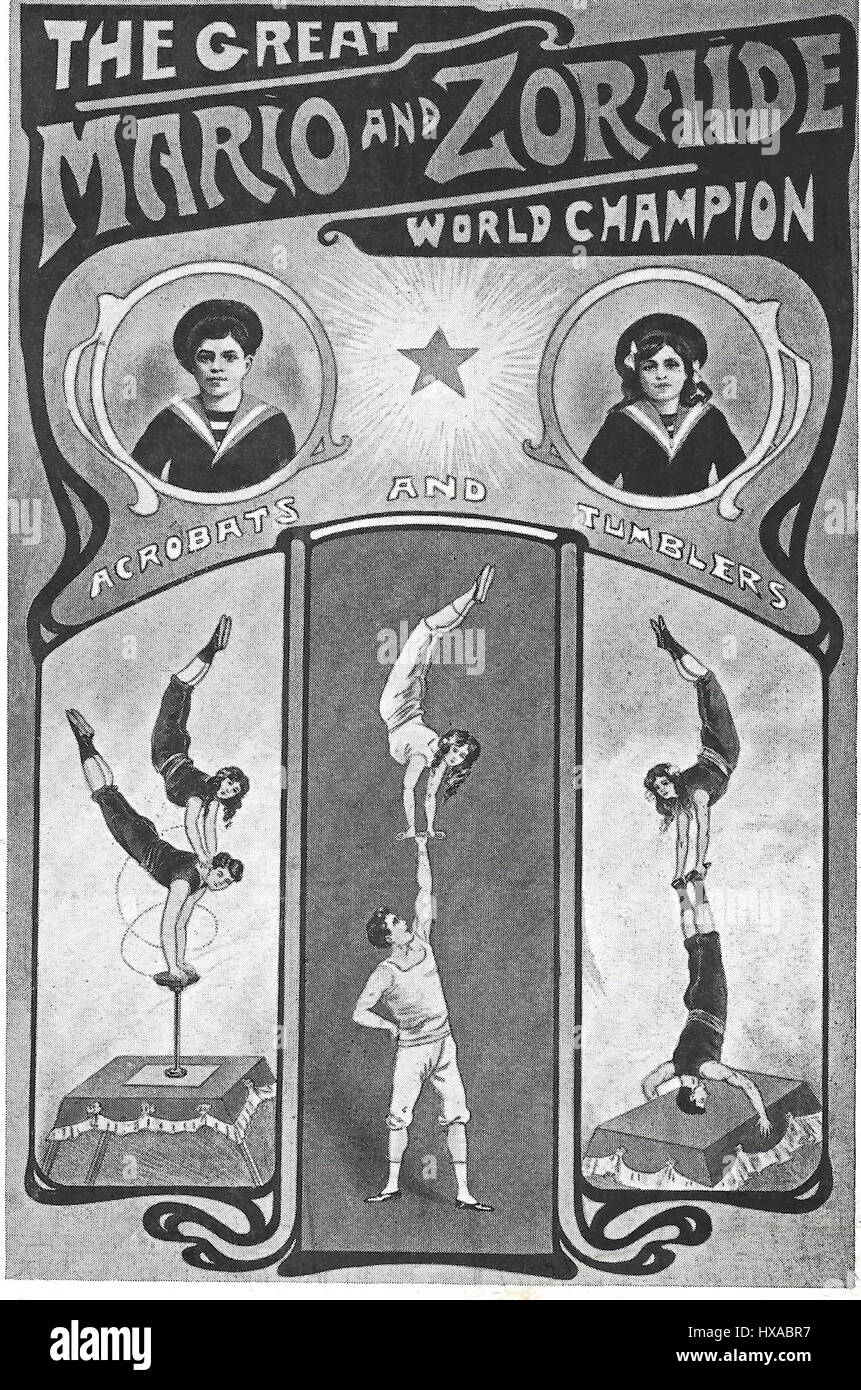 Vintage circus postcard with acrobats, 1900s Stock Photo - Alamy