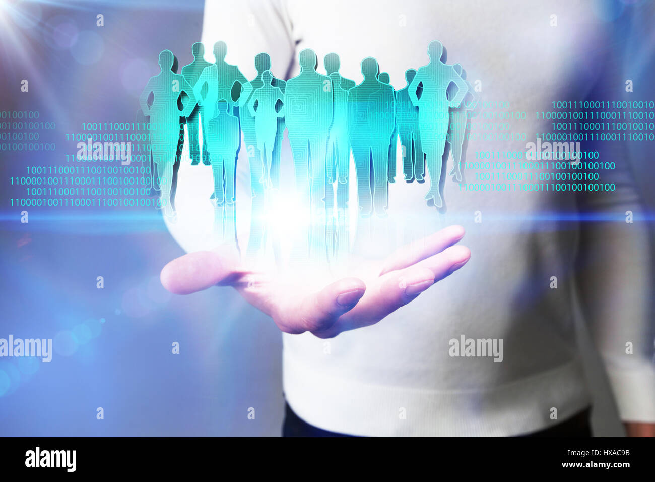 Future concept, man holding group of abstract people, creative ...