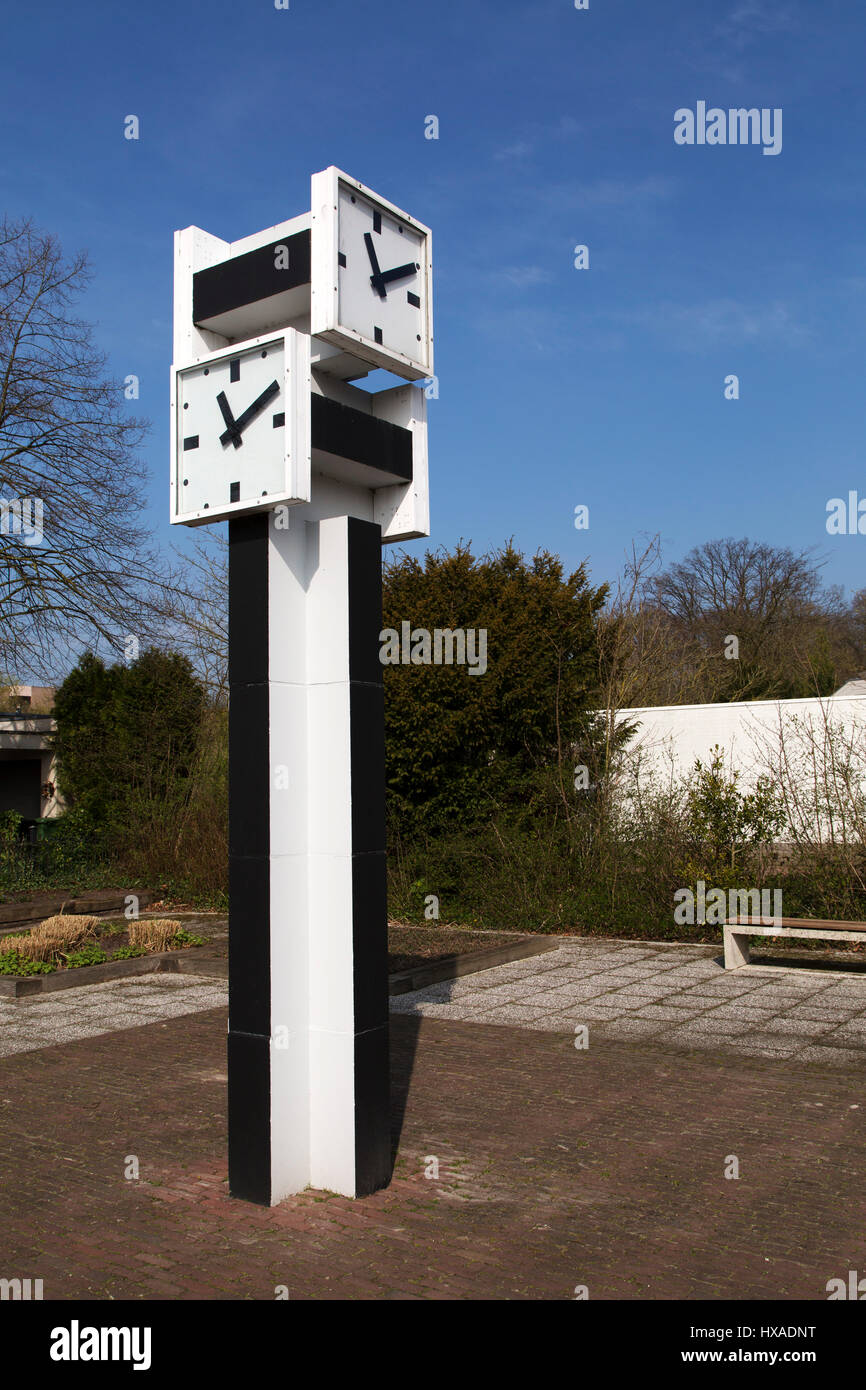 Clock designed by Gerrit Rietveld, at Bergeijk in the Netherlands. The ...