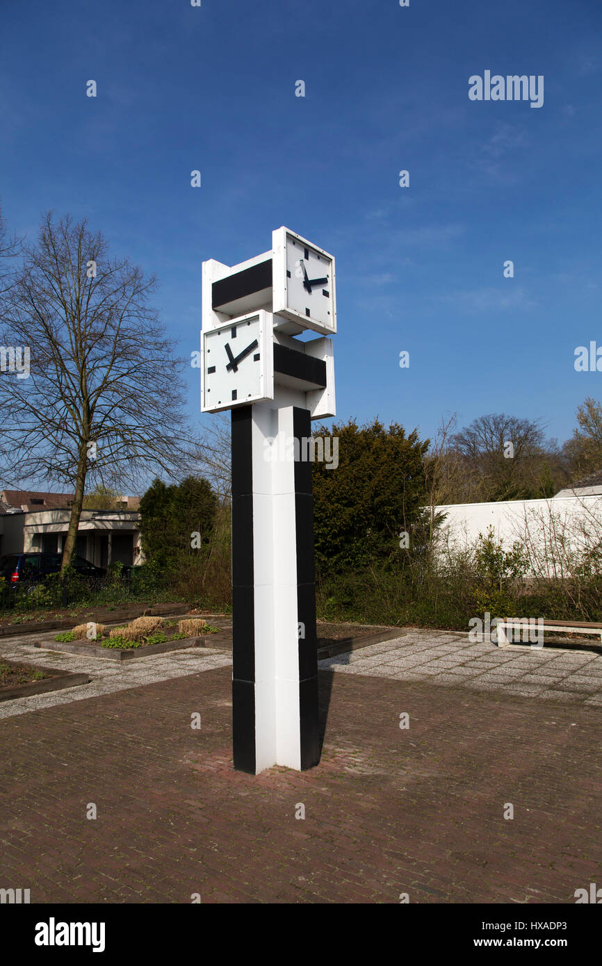 Clock designed by Gerrit Rietveld, at Bergeijk in the Netherlands. The ...