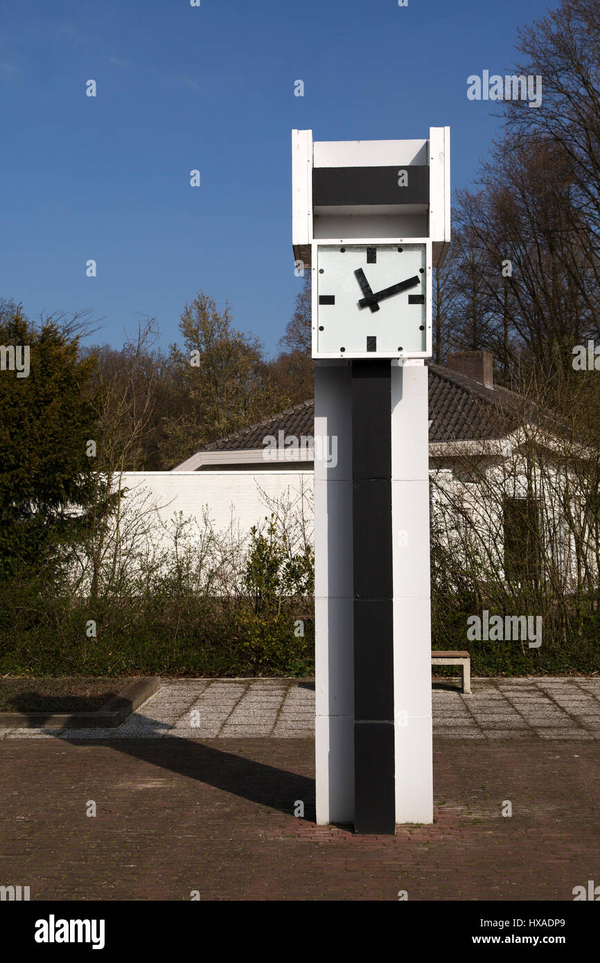 Clock designed by Gerrit Rietveld, at Bergeijk in the Netherlands. The ...