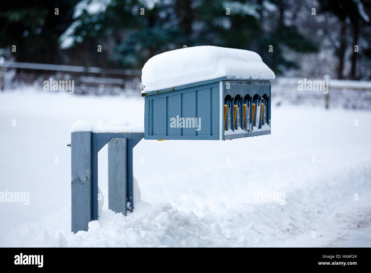 Mailboxes in Winter Stock Photo - Alamy