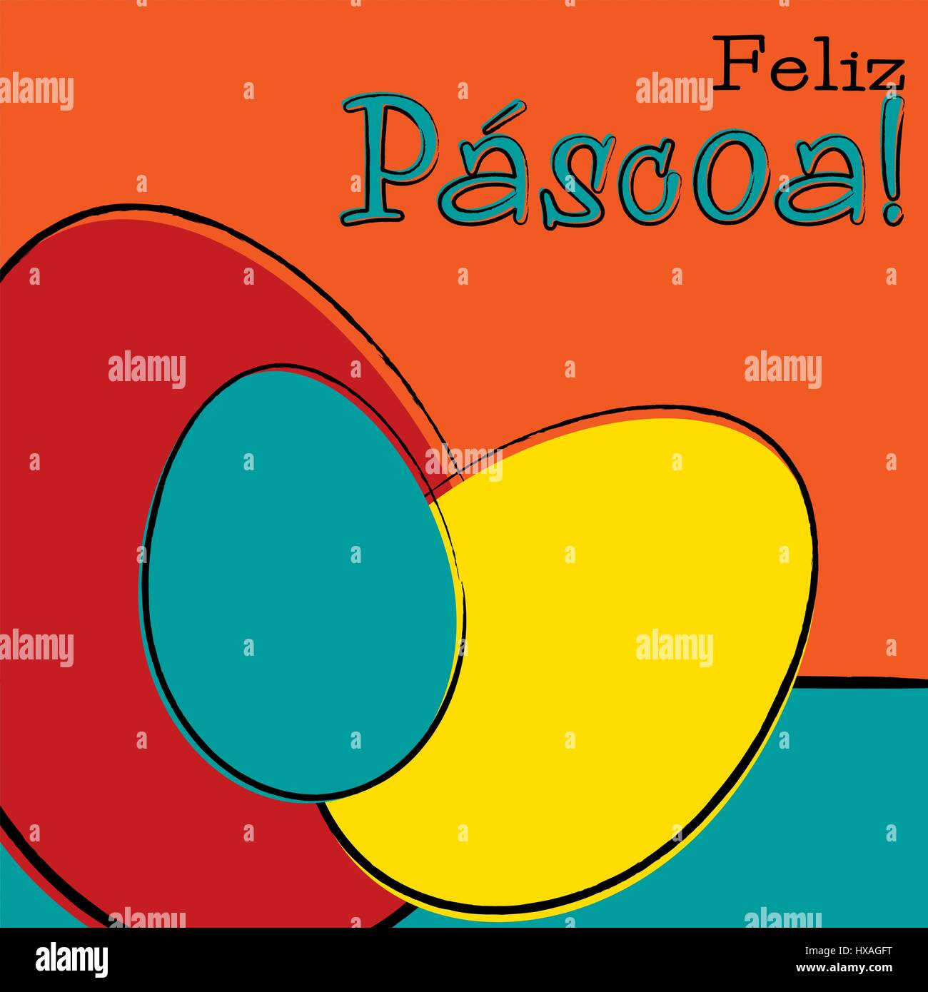 Hand drawn Easter egg card in vector format. Words translate to "Happy ...