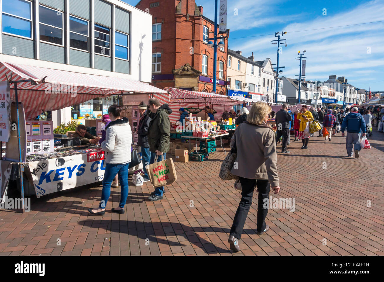 Shoppers at the Weekly Market in the High Street Redcar Cleveland North ...