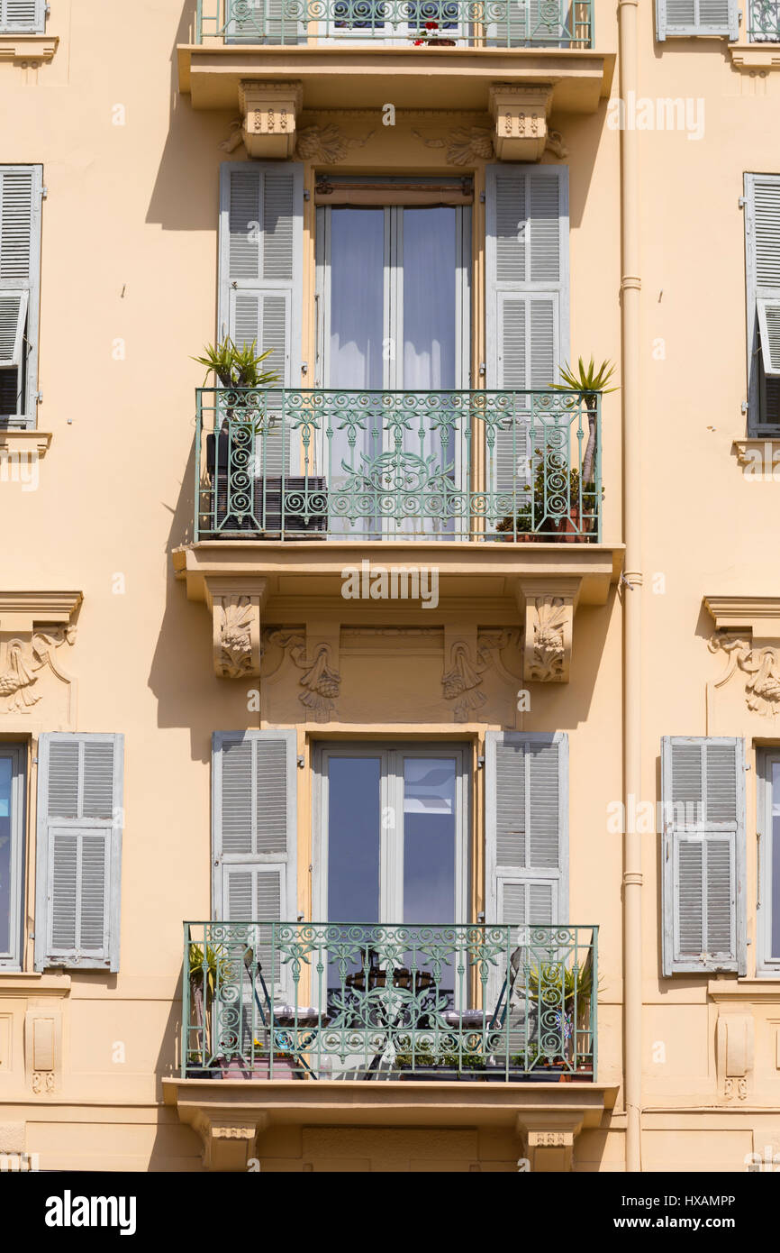 French shuttered windows and balconies along Rue de Foresta, Nice ...