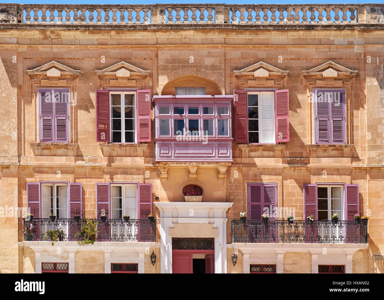 View of one of the residential houses in Mdina with traditional Maltese ...