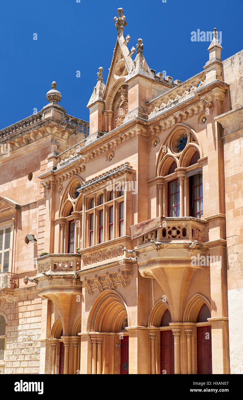 Mdina, MALTA – JULY 29: The Baroque style facade of the austere Bishop ...