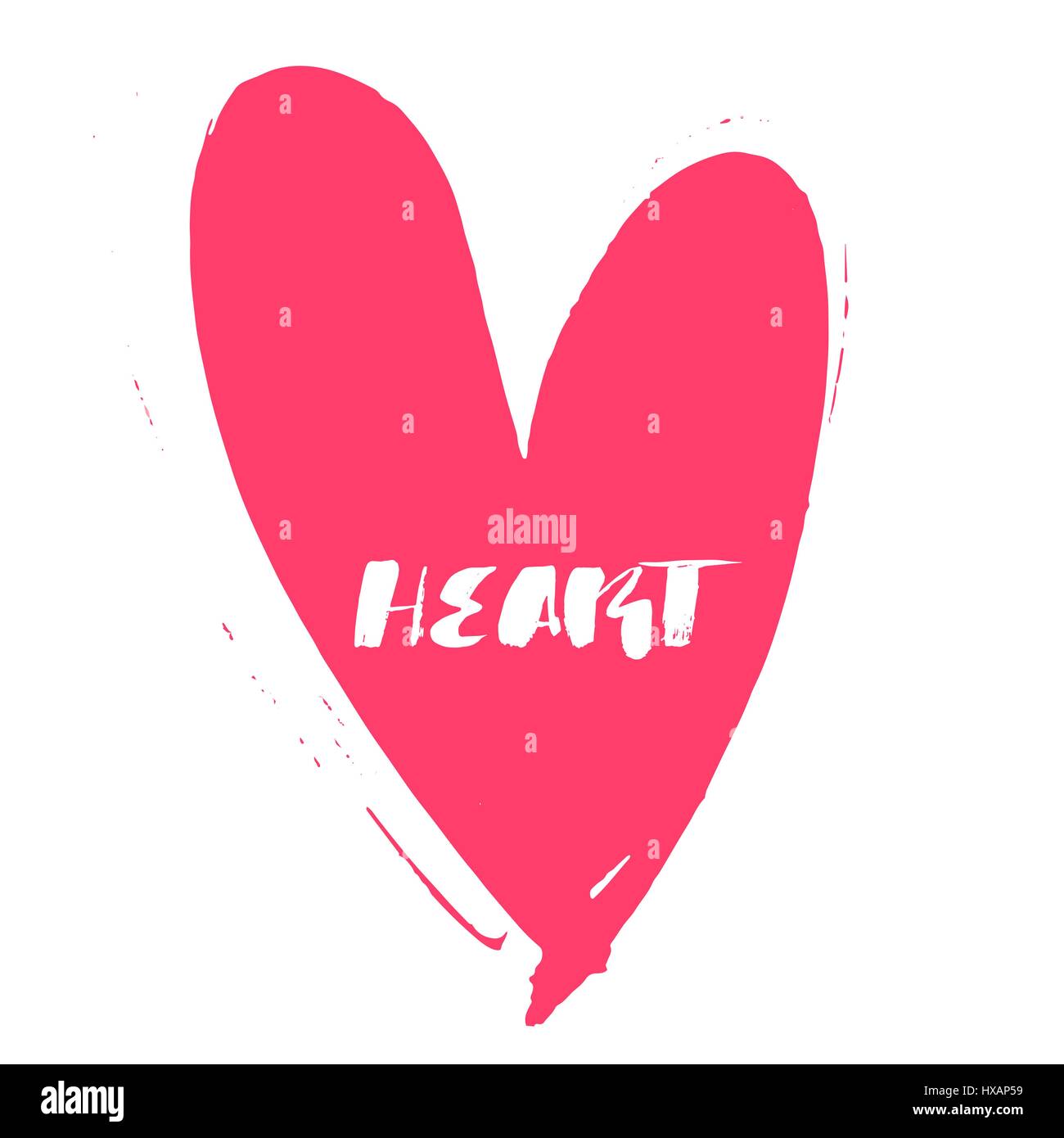 Grunge hand drawn ink heart. Valentine day dry brush print. Vector ...