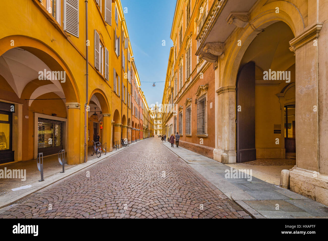 ancient buildings on street of Modena in Italy Stock Photo - Alamy