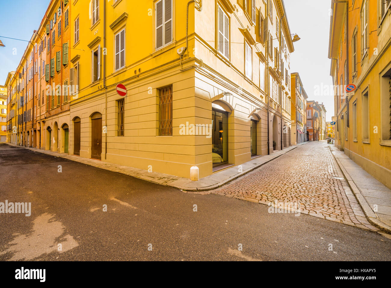 ancient buildings on street of Modena in Italy Stock Photo - Alamy